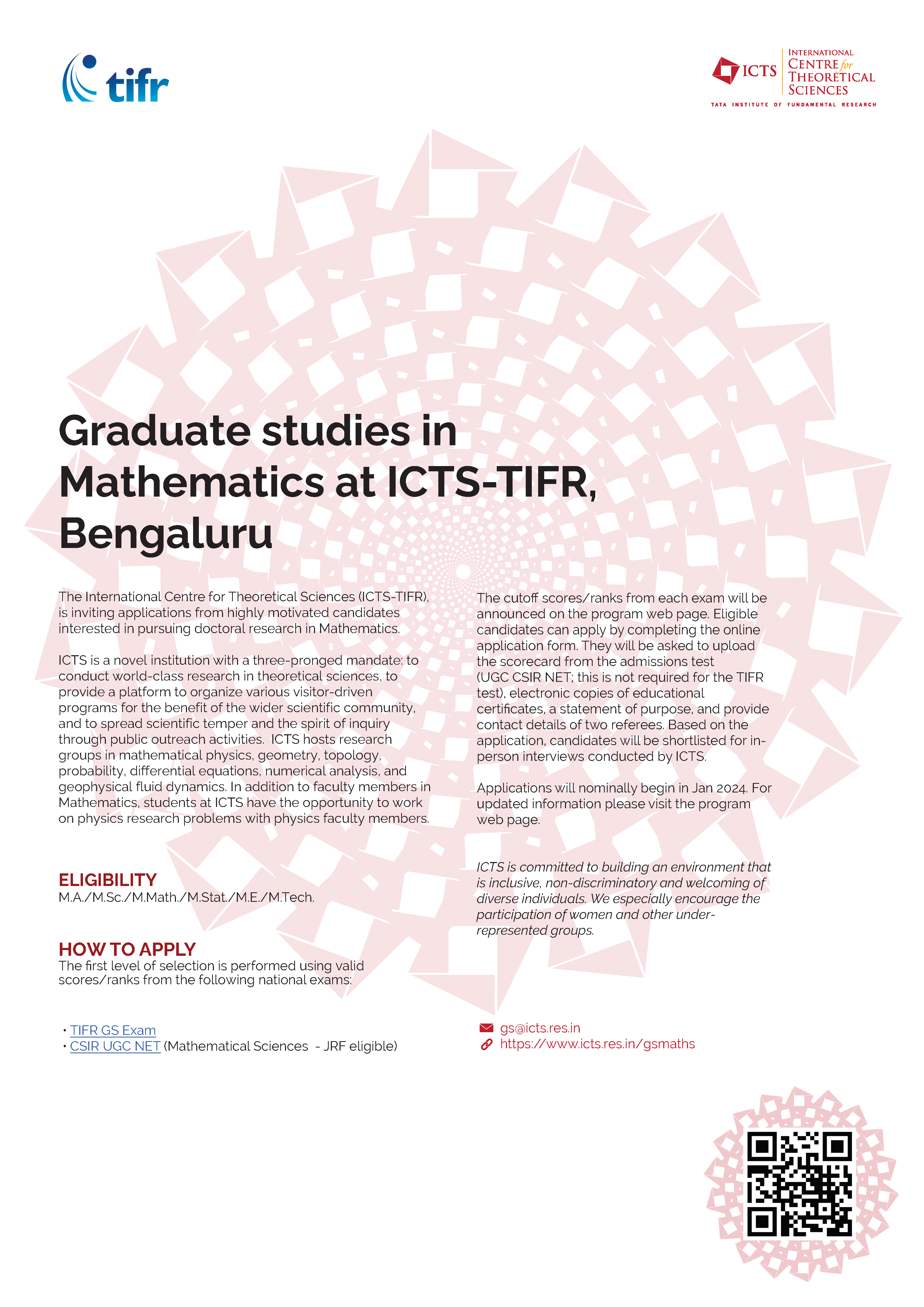 Graduate Studies in Mathematics at ICTS-TIFR, Bengaluru | ICTS