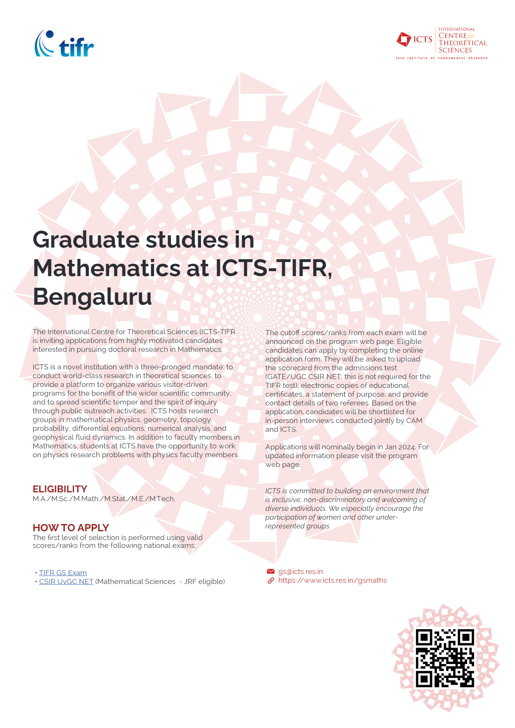 ICTS PHD program in Mathematics | ICTS