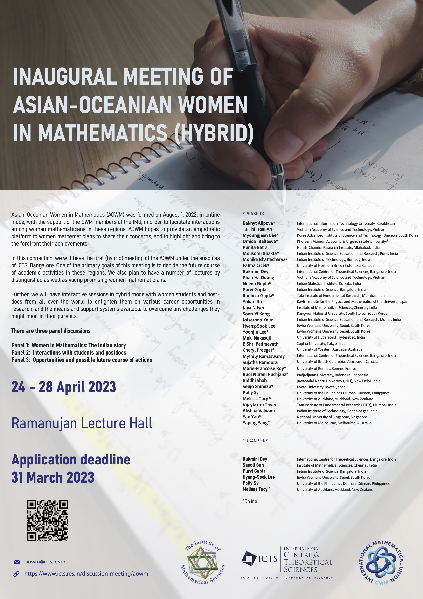 Inaugural meeting of Asian-Oceanian Women in Mathematics (HYBRID) | ICTS